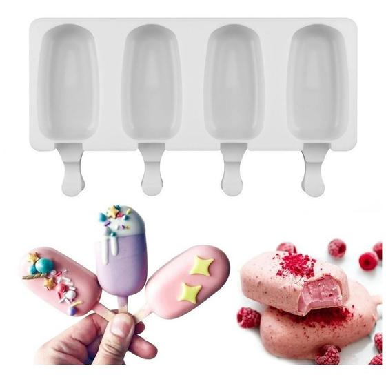 Forma De Picolé Sorvete Silicone Flexível 4 Partes + Palitos ...