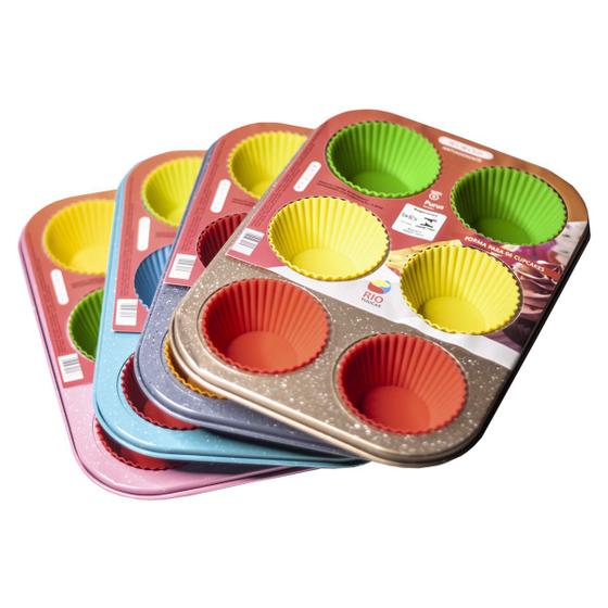 Forma Para Cupcake Colorida 6 Furos e Forminhas De Silicone ...