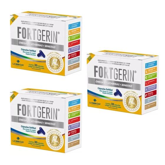 Fort Gerin Omega 3 + Vitaminas + Minerais 30 cápsulas SoftGel Kit com 3 ...