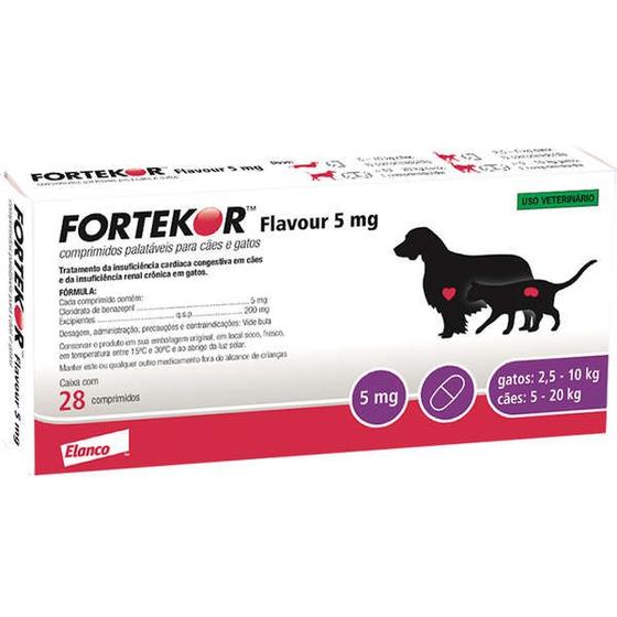 Fortekor 5mg 28 comprimidos Tratamento para Insuficiências Cães e Gatos ...