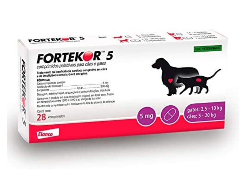 Fortekor Flavour 5 mg 28 comprimidos Elanco - Farmácia Pet - Magazine Luiza