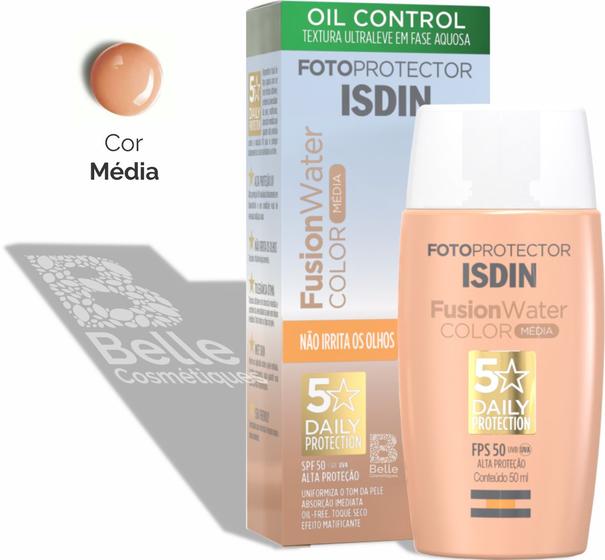 Fotoprotector ISDIN Fusion Water Color Cor Média FPS 50 - 50ml - Protetor Solar Facial ...