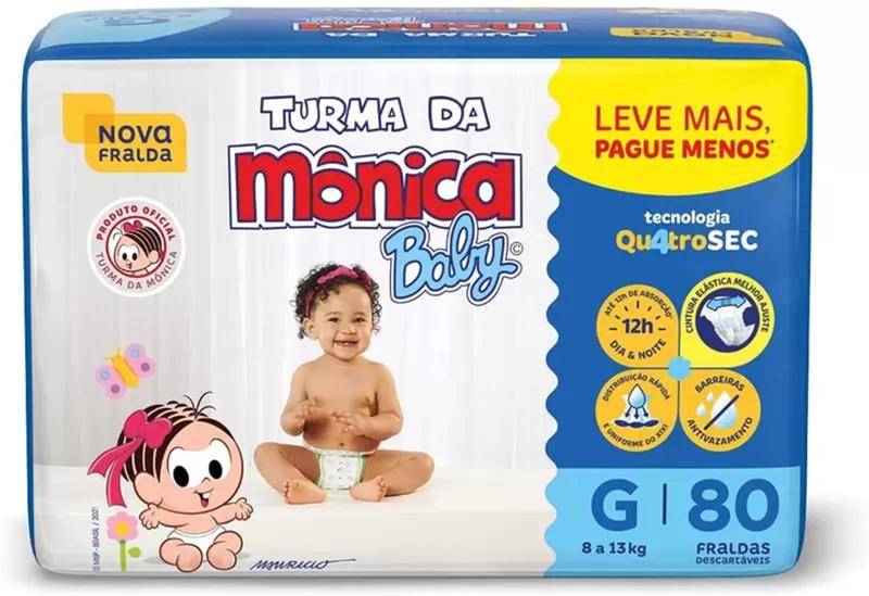 Fralda 1 Pacote Bag Turma da Monica Baby Hiper Tam. G 80 Fraldas - 8 a ...