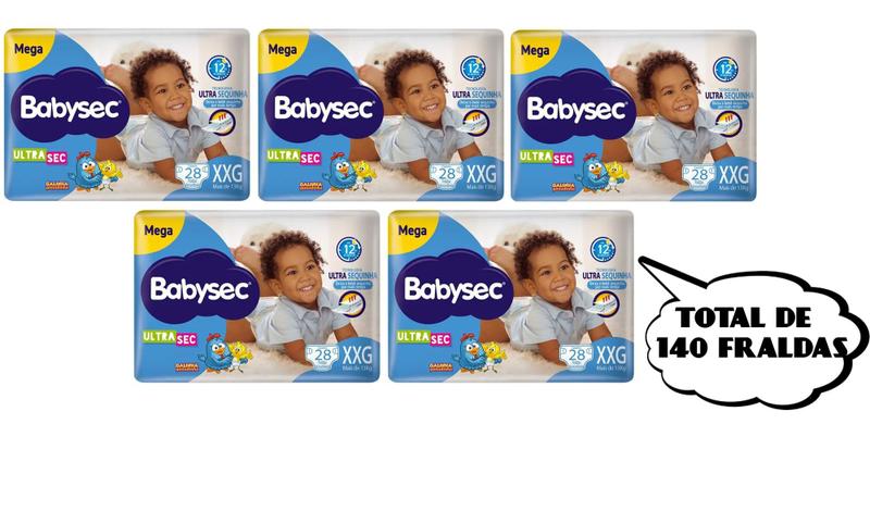 Fralda Babysec Ultrasec - Tam XXG -(5 pacotes-28 cada pacote) total de ...