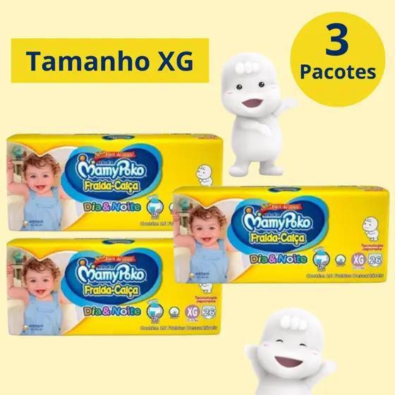 Fralda Calça Mamypoko Dia e Noite Amarelo 3 Pacotes Tamanho XG Com 26 ...