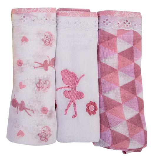 Fralda de Pano 70cm x 68cm Tecido Duplo com Bainha Bordada Luxo Kit 3 ...