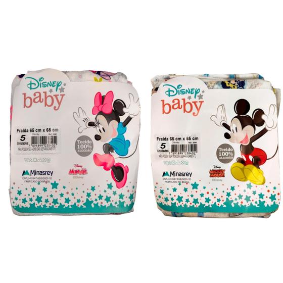 Fralda de Pano Disney Mickey e Minnie C/5 Unidades 65cmx65cm - Fralda ...