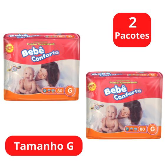 Fralda Descartável Bebê Conforto 2 Pacotes Mega Tamanho G Com 80 ...