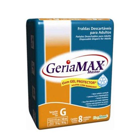 Fralda Descartável Geriamax Tamanho G com 08 Unidades - Uso Adulto ...