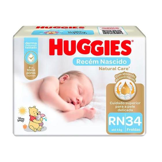 Fralda Descartável Huggies Natural Care Rn Mega Com 34 - Fralda ...