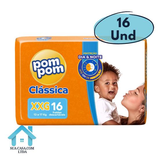 Fralda Descartável Infantil Clássica XXG Pom Pom 16 Unidades - Fralda ...
