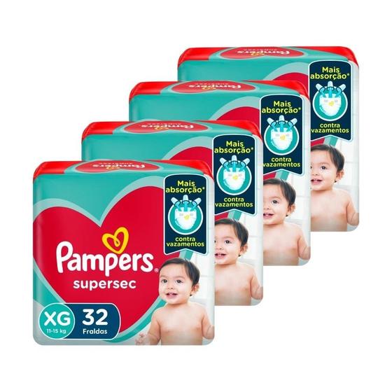 Fralda Descartável Pampers Supersec XG - 4 Pacotes com 32 Fraldas ...