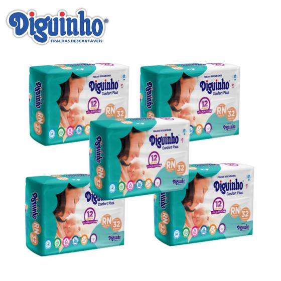 Fralda Diguinho RN Confort Plus recém nascido ou prematuro 5 pacotes ...