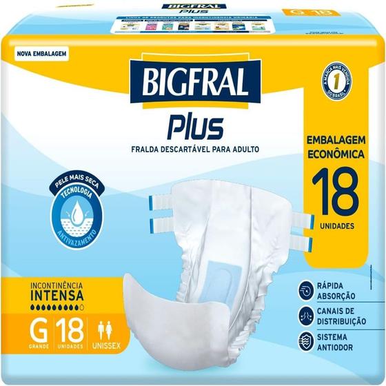 Fralda Geriátrica Bigfral Plus Regular Econômica G 18 Unidades - Fralda ...