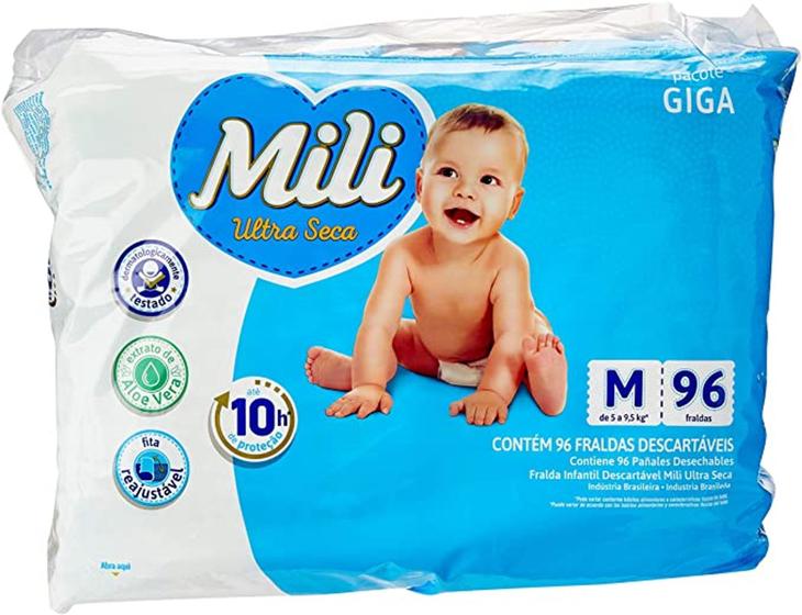 Fralda Mili Giga Ultra Seca M 96 Unidades - Fralda Descartável ...