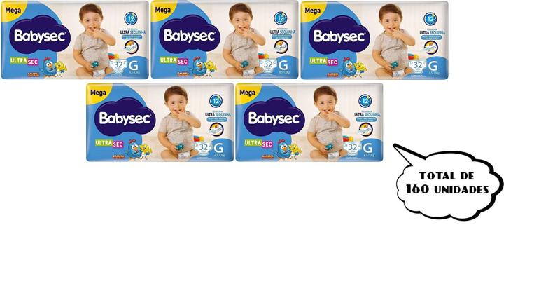 Fraldas Babysec Ultrasec - TAM G - (5 pacotes- 32 cada pacote) total de ...