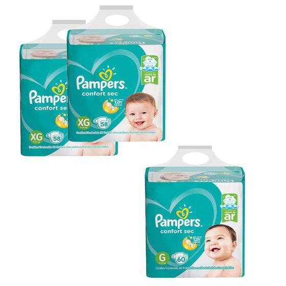 Fraldas Pampers Confort Sec Super 176 Unidades 60 G e 116 XG - Fralda ...
