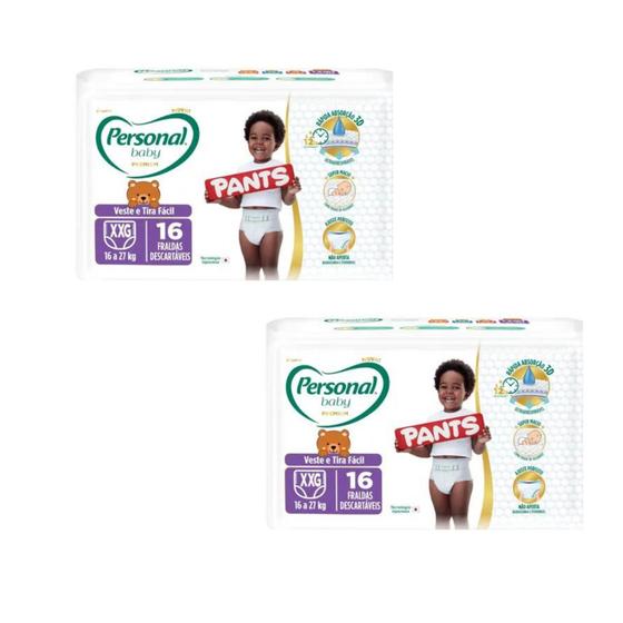 Fraldas Personal Baby Premium Pants Jumbo 2 Pacotes Tamanho XXG Com 16 ...