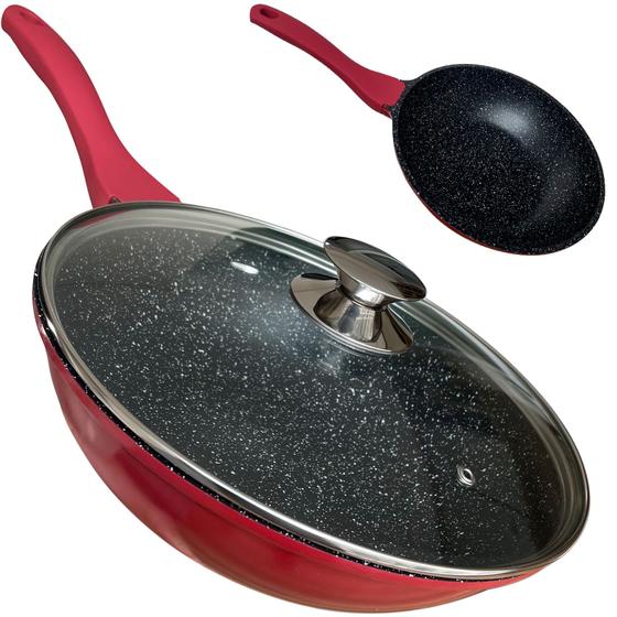 Frigideira Com Tampa De Vidro Cerâmica Grande Antiaderente Wok - Tá De ...