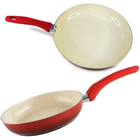 Frigideira de Cerâmica Grande Antiaderente Vermelha 28cm - Treelar ...