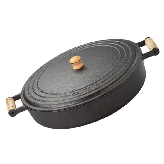 Frigideira Grande Com Tampa Alça madeira 36 Cm Ferro Fundido - Santana ...