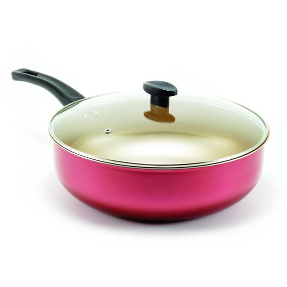 Frigideira Grande Funda Alta Wok Antiaderente 30 Cm Com Tampa De Vidro ...