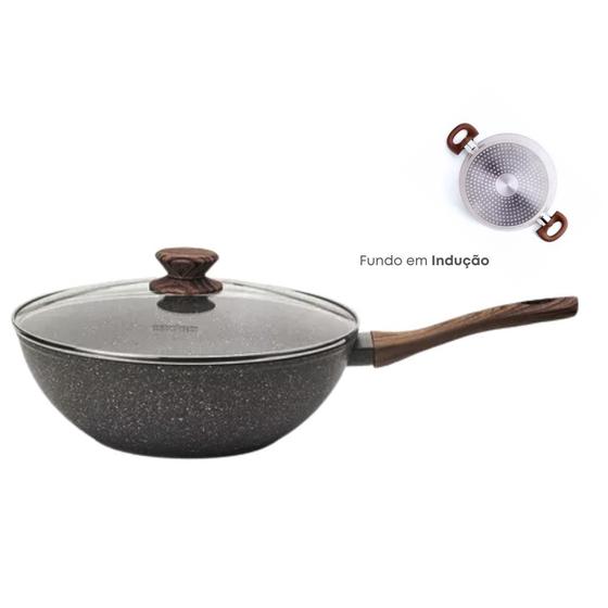Frigideira Grande Funda com Tampa Panela Wok Antiaderente Ceramica ...