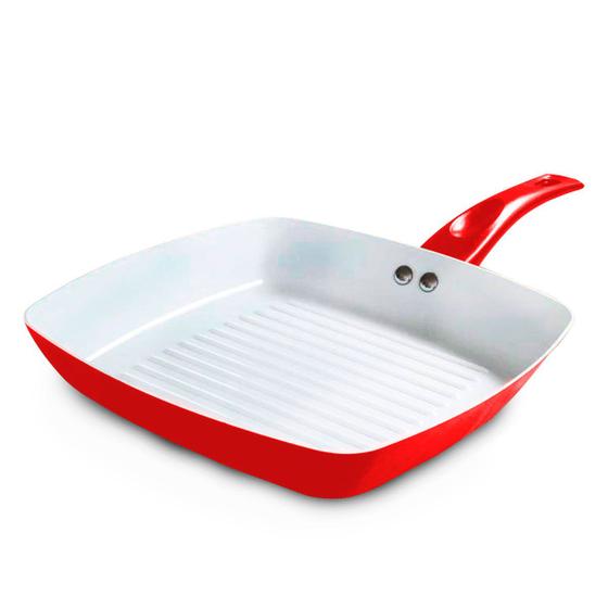 Frigideira Grill Quadrada Revestimento Cerâmico 24cm Vermelha ...
