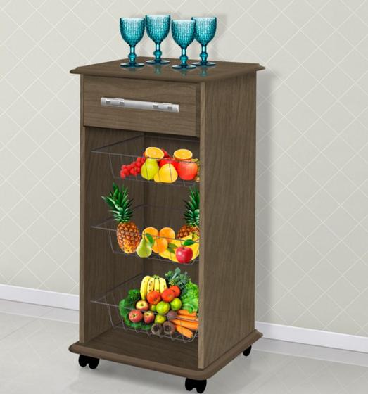 Fruteira Multiuso Grécia Freijó Com 3 Cestos 1 Gaveta E Pés Com ...