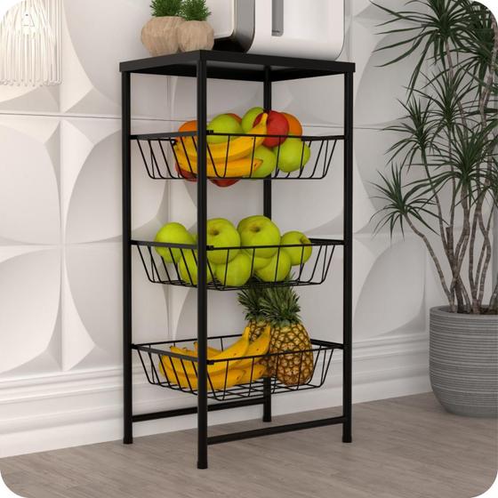 Fruteira Multiuso Pratica Porta Frutas Preta - MetalCromo - Fruteiras ...