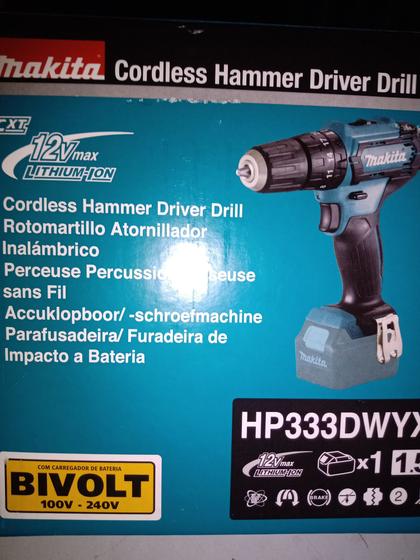 Furadeira Parafusadeira de Impacto à Bateria 12v 10mm (3/8 Pol.) BIVOLT MAKITA HP333DWYX3 ...