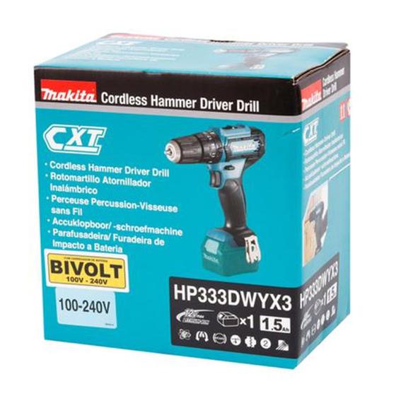 Furadeira Parafusadeira de Impacto à Bateria 12v 10mm (3/8 Pol.) BIVOLT MAKITA HP333DWYX3 ...