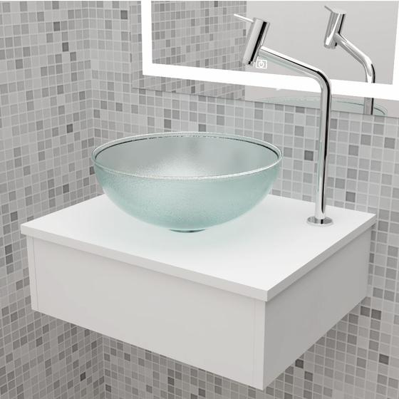 Gabinete Bancada Para Banheiro Com Cuba De Vidro 29cm E Kit Hidráulico - BELTEMPO - Balcão para ...