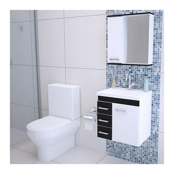 Gabinete Banheiro Bandeirantes Kit Completo MDP Preto 60cm - Primolar ...