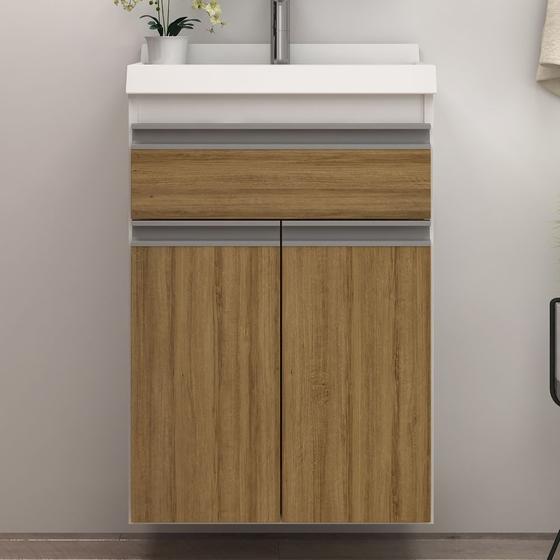 Gabinete com Lavatório para Banheiro 50cm 02 portas 01 gaveta 501.1 Cewal - Balcão para Banheiro ...