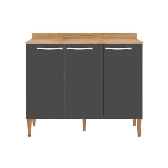 Gabinete de Cozinha Modulado Balcão Zafira 3 Portas e 1 Gaveta Cinamomo/Grafite - Valdemóveis ...
