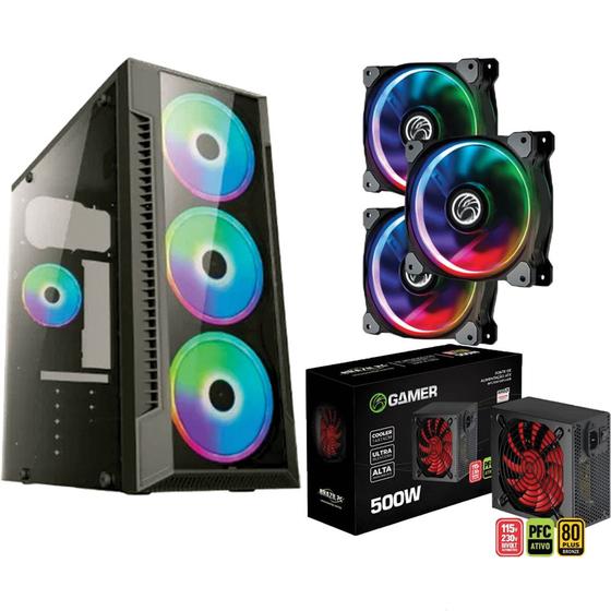 Gabinete Gamer Bpc-3147 Lateral de Vidro com 3 Coolers Rgb Fonte 500w ...
