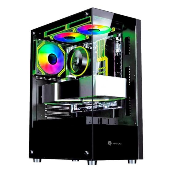 Gabinete Gamer Hayom GB1792, Mid Tower, ATX, Lateral e frontal em Vidro Temperado, com Cooler ...