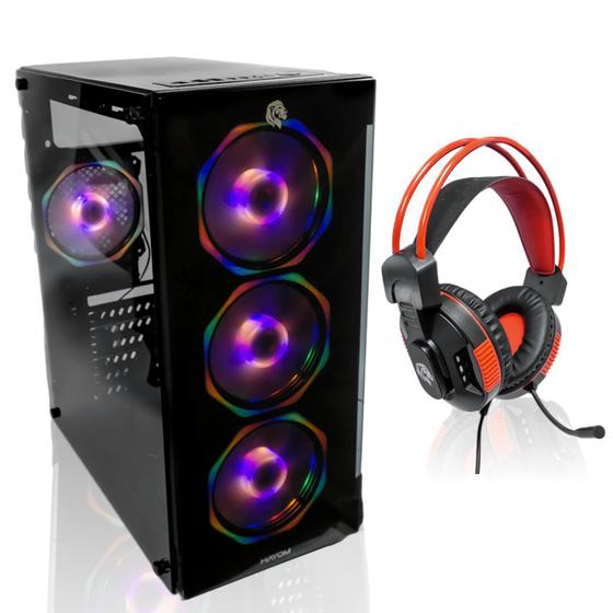 Gabinete Gamer RBG Vidro Temperado Cooler Fan Headset Estéreo Microfone ...