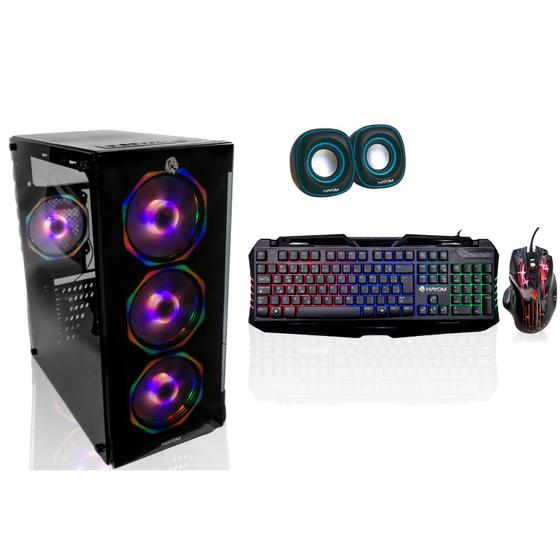 Gabinete Vidro Temperado Hayom Caixinha Som Mouse Led Teclado Semi ...