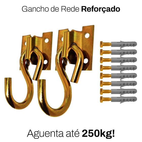 Gancho De Rede Dourado Reforçado Aço Parafuso E Bucha 250Kg - Greal ...