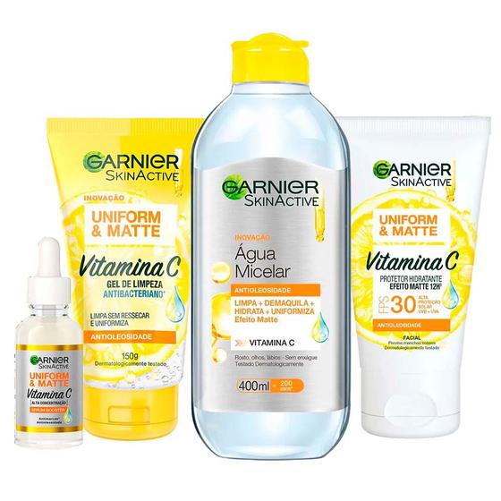 Garnier Kit Gel de Limpeza Facial + Sérum Facial + Água Micelar ...