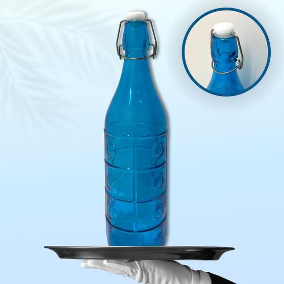 Garrafa 1 Litro De Vidro Com Tampa Hermética Cor Azul - Majestic ...