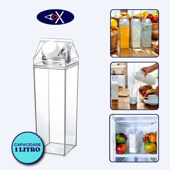 Garrafa Caixa de Leite em Acrílico Multiuso Transparente 1 Litro Suco ...