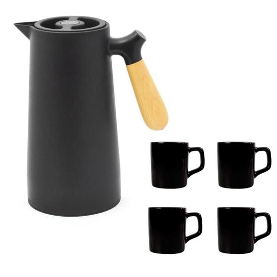 Garrafa de Café Térmica 1 Litro Cabo Madeira 4 Xicaras Luxo - DRATINI ...