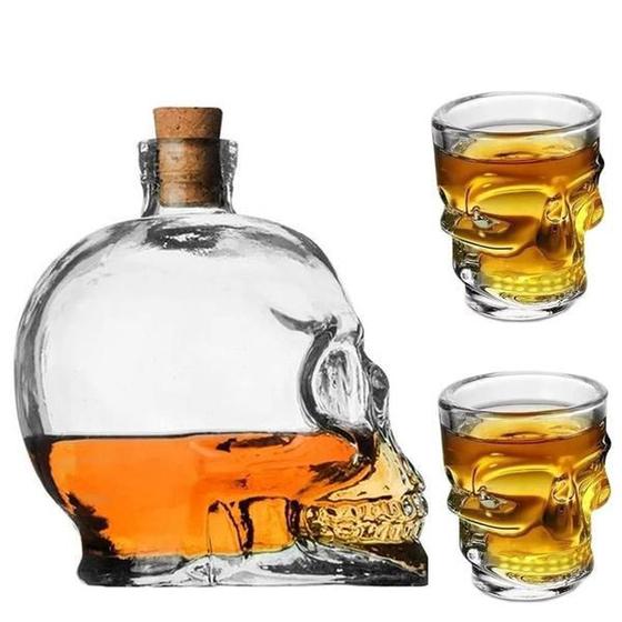 Garrafa Formato Caveira Em Vidro 750Ml + 2 Mini Caveiras - Houme ...