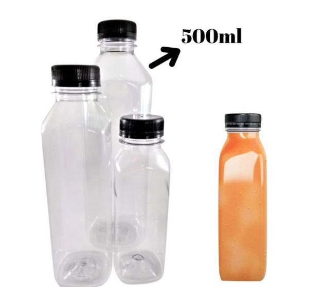 Garrafa Plástica Descartável Transparente com Tampa Preta/Color Usicomp - 500ml - Pct 10 ...
