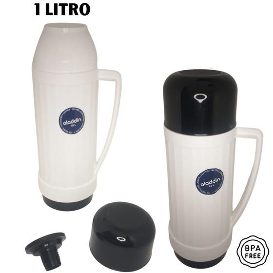 Garrafa Térmica Continental 1 Litro Aladdin Branco Preto - Garrafa ...