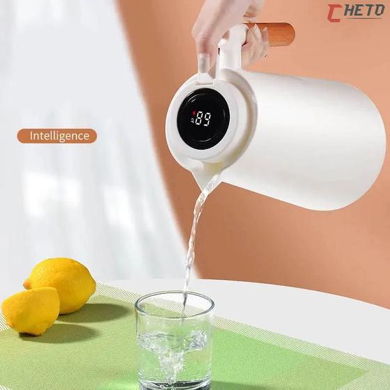 Garrafa Térmica Termometro Digital 1L Café Chá Nórdica Com Cabo Madeira ...