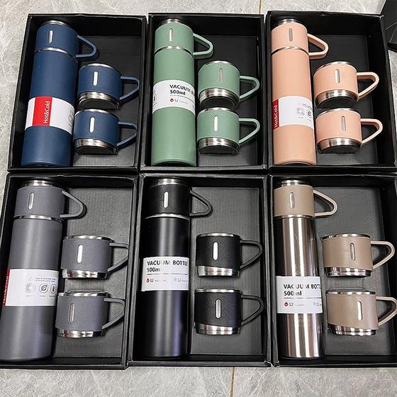 Garrafa Térmica Vacuum Flask Inox 500ml + 3 Xícaras - Leystan - Garrafa Térmica - Magazine Luiza